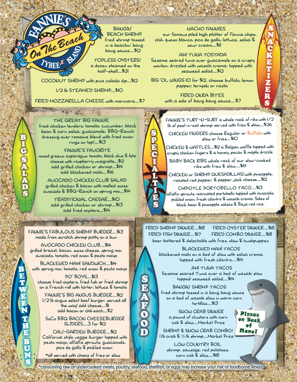 Menu – Fannies on the Beach